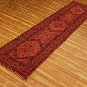 Casavani Hand Block Printed Area Rug Geometric Red Cotton Dhurrie Floor Carpet For Doormat Best Uses For Hallway Runner Rug Bedroom,Living Room,Dining Room,Purch 7x10 Feet