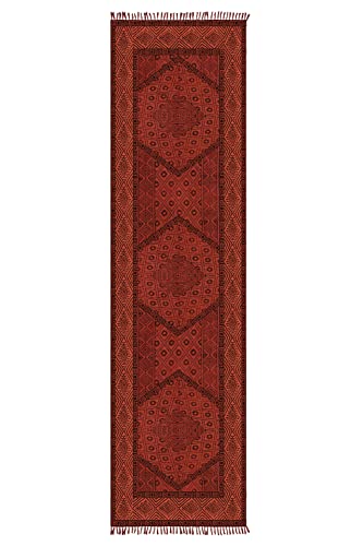 Casavani Hand Block Printed Area Rug Geometric Red Cotton Dhurrie Floor Carpet For Doormat Best Uses For Hallway Runner Rug Bedroom,Living Room,Dining Room,Purch 7x10 Feet