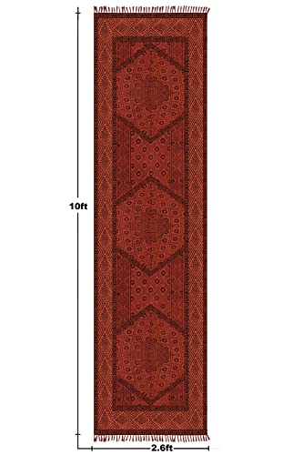 Casavani Hand Block Printed Area Rug Geometric Red Cotton Dhurrie Floor Carpet For Doormat Best Uses For Hallway Runner Rug Bedroom,Living Room,Dining Room,Purch 7x10 Feet