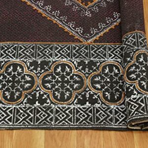 Casavani Hand Block Printed Cotton Carpet Geometric Brown Area Dhurrie Best Uses For Home/Office 5x8 Feet Rugs for Bedroom,Living Room,Kids Room,Hallway Enterway,Kitchen 8x11 Feet