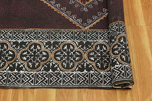 Casavani Hand Block Printed Cotton Carpet Geometric Brown Area Dhurrie Best Uses For Home/Office 5x8 Feet Rugs for Bedroom,Living Room,Kids Room,Hallway Enterway,Kitchen 8x11 Feet