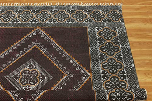 Casavani Hand Block Printed Cotton Carpet Geometric Brown Area Dhurrie Best Uses For Home/Office 5x8 Feet Rugs for Bedroom,Living Room,Kids Room,Hallway Enterway,Kitchen 8x11 Feet