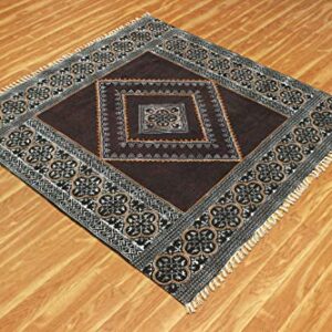 Casavani Hand Block Printed Cotton Carpet Geometric Brown Area Dhurrie Best Uses For Home/Office 5x8 Feet Rugs for Bedroom,Living Room,Kids Room,Hallway Enterway,Kitchen 8x11 Feet