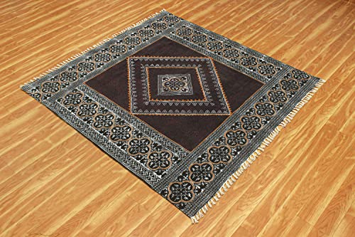 Casavani Hand Block Printed Cotton Carpet Geometric Brown Area Dhurrie Best Uses For Home/Office 5x8 Feet Rugs for Bedroom,Living Room,Kids Room,Hallway Enterway,Kitchen 8x11 Feet