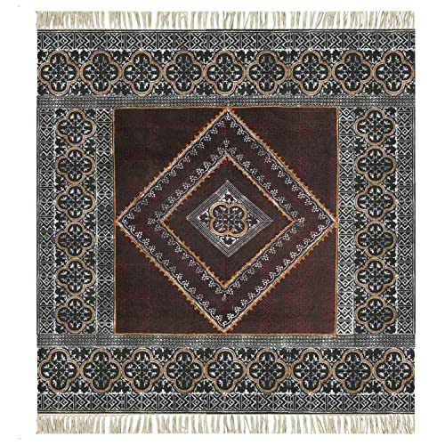 Casavani Hand Block Printed Cotton Carpet Geometric Brown Area Dhurrie Best Uses For Home/Office 5x8 Feet Rugs for Bedroom,Living Room,Kids Room,Hallway Enterway,Kitchen 8x11 Feet