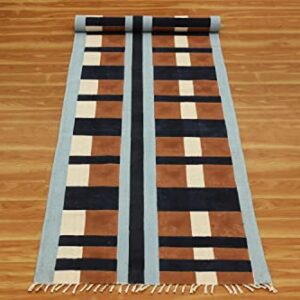 Casavani Indian Handmade Cotton Carpet Geometric Black & Multicolor Area Dhurrie Best Uses For Home/Office 4x8 Feet Rugs for Bedroom,Living Room,Kids Room,Hallway Enterway,Kitchen 8x8 Feet Square