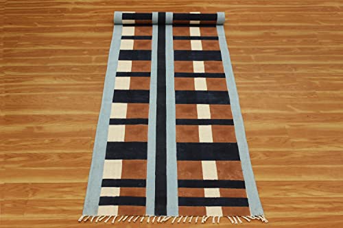 Casavani Indian Handmade Cotton Carpet Geometric Black & Multicolor Area Dhurrie Best Uses For Home/Office 4x8 Feet Rugs for Bedroom,Living Room,Kids Room,Hallway Enterway,Kitchen 8x8 Feet Square