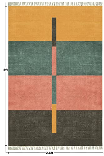 Casavani Indian Handmade Cotton Carpet Geometric Multicolor Area Dhurrie Best Uses For Home/Office 3x5 Feet Rugs for Bedroom,Living Room,Kids Room,Hallway Enterway,Kitchen 4x15 Feet Runner