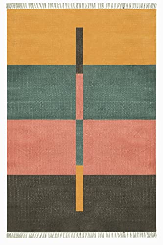 Casavani Indian Handmade Cotton Carpet Geometric Multicolor Area Dhurrie Best Uses For Home/Office 3x5 Feet Rugs for Bedroom,Living Room,Kids Room,Hallway Enterway,Kitchen 4x15 Feet Runner