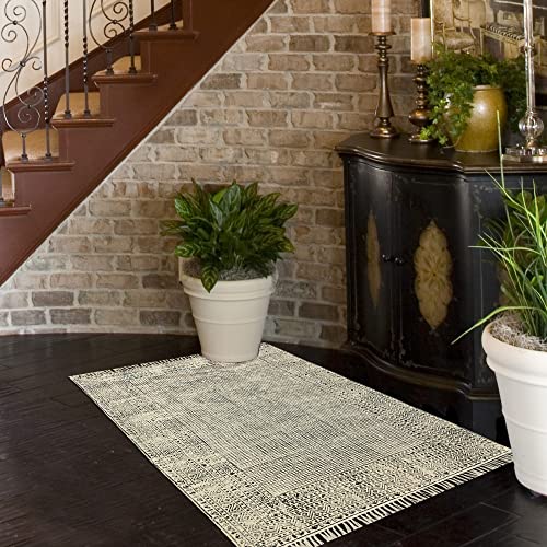 Casavani Indian Handmade Cotton Dhurrie Geometric Gray & Black Floor Carpet For Doormat Best Uses For Bedroom,Living Room,Dining Room,Kitchen,Purch,Balcony 6x8 Feet