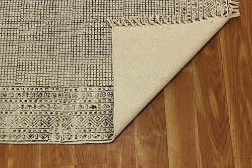 Casavani Indian Handmade Cotton Dhurrie Geometric Gray & Black Floor Carpet For Doormat Best Uses For Bedroom,Living Room,Dining Room,Kitchen,Purch,Balcony 6x8 Feet