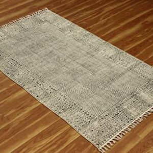 Casavani Indian Handmade Cotton Dhurrie Geometric Gray & Black Floor Carpet For Doormat Best Uses For Bedroom,Living Room,Dining Room,Kitchen,Purch,Balcony 6x8 Feet