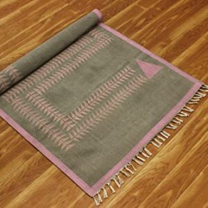 Casavani Hand Block Printed Area Rug Geometric Green & Pink Cotton Dhurrie Washable Kitchen Rugs with Tassels for Bedroom,Laundry,Living Room,Porch 4x6 5x8 2x3 Feet