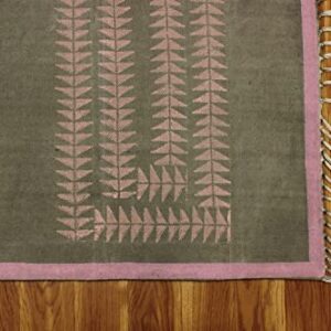 Casavani Hand Block Printed Area Rug Geometric Green & Pink Cotton Dhurrie Washable Kitchen Rugs with Tassels for Bedroom,Laundry,Living Room,Porch 4x6 5x8 2x3 Feet