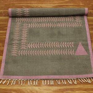 Casavani Hand Block Printed Area Rug Geometric Green & Pink Cotton Dhurrie Washable Kitchen Rugs with Tassels for Bedroom,Laundry,Living Room,Porch 4x6 5x8 2x3 Feet