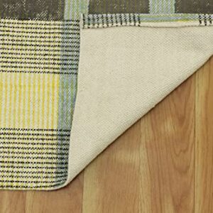 Casavani Indian Handmade Rug Geometric Green & Black Cotton Dhurrie Washable Kitchen Rugs with Tassels Farmhouse Throw Rugs for Bedroom,Laundry,Living Room,Porch 3x5 4x8 5x8 4x6 Feet