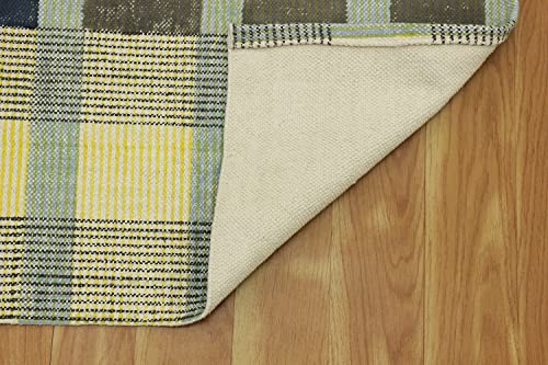 Casavani Indian Handmade Rug Geometric Green & Black Cotton Dhurrie Washable Kitchen Rugs with Tassels Farmhouse Throw Rugs for Bedroom,Laundry,Living Room,Porch 3x5 4x8 5x8 4x6 Feet