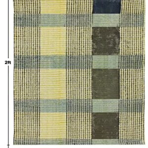 Casavani Indian Handmade Rug Geometric Green & Black Cotton Dhurrie Washable Kitchen Rugs with Tassels Farmhouse Throw Rugs for Bedroom,Laundry,Living Room,Porch 3x5 4x8 5x8 4x6 Feet