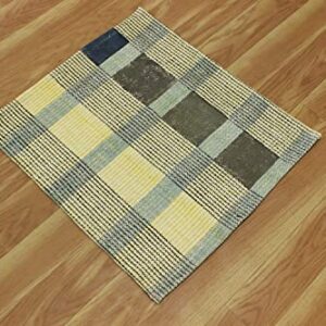 Casavani Indian Handmade Rug Geometric Green & Black Cotton Dhurrie Washable Kitchen Rugs with Tassels Farmhouse Throw Rugs for Bedroom,Laundry,Living Room,Porch 3x5 4x8 5x8 4x6 Feet