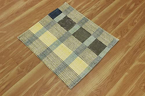 Casavani Indian Handmade Rug Geometric Green & Black Cotton Dhurrie Washable Kitchen Rugs with Tassels Farmhouse Throw Rugs for Bedroom,Laundry,Living Room,Porch 3x5 4x8 5x8 4x6 Feet