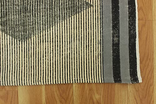 Casavani Hand Block Printed Area Rug Geometric Gray & Black Cotton Dhurrie Best Uses For Bedroom,Dining Room,Living Room,Balcony,Purch 4x6 5x8 6x9 Feet 4x12 Feet Runner