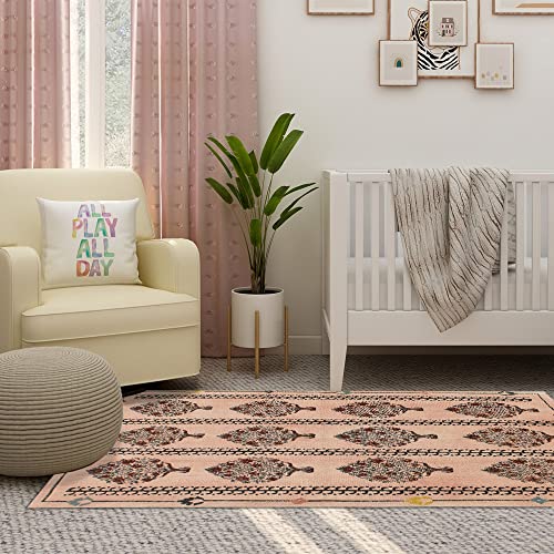 Casavani Indian Handmade Cotton Dhurrie Floral Beige Area Rug Floor Carpet For Doormat Best Uses For Bedroom,Living Room,Dining Room,Kitchen,Hallway Enterway 3x5 4x6 5x8 6x8 9x9 Feet Square