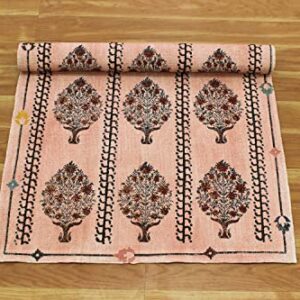 Casavani Indian Handmade Cotton Dhurrie Floral Beige Area Rug Floor Carpet For Doormat Best Uses For Bedroom,Living Room,Dining Room,Kitchen,Hallway Enterway 3x5 4x6 5x8 6x8 9x9 Feet Square