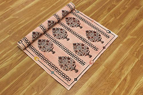 Casavani Indian Handmade Cotton Dhurrie Floral Beige Area Rug Floor Carpet For Doormat Best Uses For Bedroom,Living Room,Dining Room,Kitchen,Hallway Enterway 3x5 4x6 5x8 6x8 9x9 Feet Square