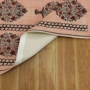 Casavani Indian Handmade Cotton Dhurrie Floral Beige Area Rug Floor Carpet For Doormat Best Uses For Bedroom,Living Room,Dining Room,Kitchen,Hallway Enterway 3x5 4x6 5x8 6x8 9x9 Feet Square