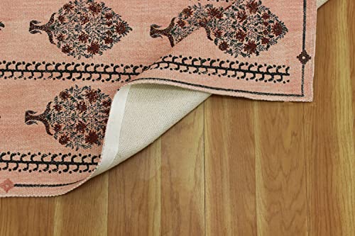 Casavani Indian Handmade Cotton Dhurrie Floral Beige Area Rug Floor Carpet For Doormat Best Uses For Bedroom,Living Room,Dining Room,Kitchen,Hallway Enterway 3x5 4x6 5x8 6x8 9x9 Feet Square