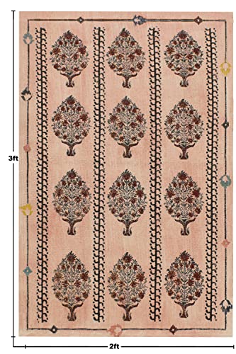 Casavani Indian Handmade Cotton Dhurrie Floral Beige Area Rug Floor Carpet For Doormat Best Uses For Bedroom,Living Room,Dining Room,Kitchen,Hallway Enterway 3x5 4x6 5x8 6x8 9x9 Feet Square