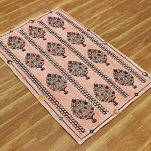 Casavani Indian Handmade Cotton Dhurrie Floral Beige Area Rug Floor Carpet For Doormat Best Uses For Bedroom,Living Room,Dining Room,Kitchen,Hallway Enterway 3x5 4x6 5x8 6x8 9x9 Feet Square