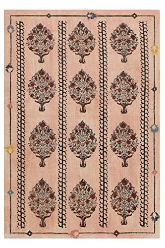 Casavani Indian Handmade Cotton Dhurrie Floral Beige Area Rug Floor Carpet For Doormat Best Uses For Bedroom,Living Room,Dining Room,Kitchen,Hallway Enterway 3x5 4x6 5x8 6x8 9x9 Feet Square