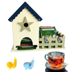 ecogreda tea bag organizer for tea box, fun housewarming gift,wooden tea bag holder with garden, tea storage for tea bags, sugar, sweeteners and small items