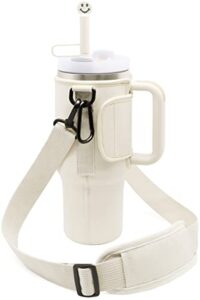 biltrte water bottle carrier bag compatible with stanley 40oz tumbler with handle, water bottle holder with adjustable shoulder strap for hiking travelling camping (cream, 40oz)