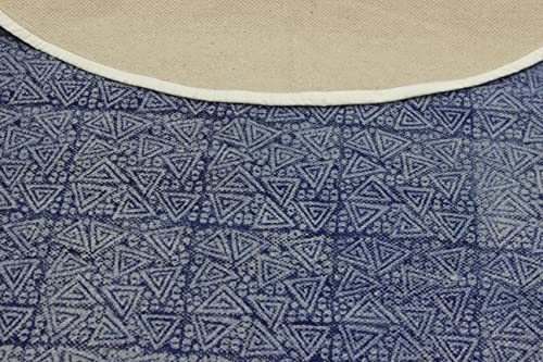 Casavani Indian Handmade Rug Geometric Blue & Beige Cotton Dhurrie Round Area Rug Best Uses For Garden Yoga Mat,Living Room,Kids Room,Bedroom, Bathroom,kitchen 3x3 4x4 3x3 Feet Round