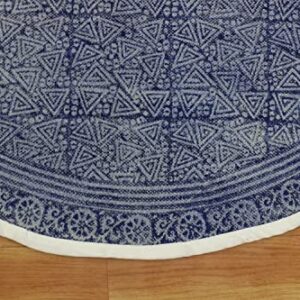 Casavani Indian Handmade Rug Geometric Blue & Beige Cotton Dhurrie Round Area Rug Best Uses For Garden Yoga Mat,Living Room,Kids Room,Bedroom, Bathroom,kitchen 3x3 4x4 3x3 Feet Round