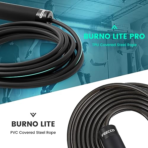 FEECCO 1/2 lb Weighted Jump Rope for Boxing, Cardio, Crossfit Workout, 8~11ft Range Adjustable Length Steel Ropes with Ball Bearings and Metal Handles, Suitable for Men and Women