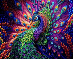 jfyhab peacock diamond painting kits,diamond art kit, colorful peacock paint by numbers for adults and kids beginner 5d diamond painting kits for adults full drill round for wall decor12x16