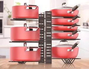 stacking pan organizer - cabinet pot organizer - pot and pan organizer - pot rack organizer - 8 tier pot rack -cookware rack organizer - kitchen pot organizer - expandable cookware rack organizer