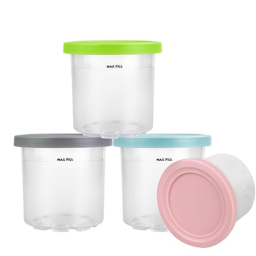 JDISANGI 4 Pack Ice Cream Pints and Lids Replacement for Ninja Creami containers, 16oz Cups Compatible with NC301 NC300 NC299AMZ Series Ice Cream Maker - Dishwasher Safe, Leak Proof Lids