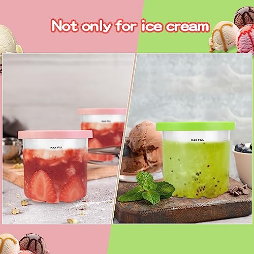 JDISANGI 4 Pack Ice Cream Pints and Lids Replacement for Ninja Creami containers, 16oz Cups Compatible with NC301 NC300 NC299AMZ Series Ice Cream Maker - Dishwasher Safe, Leak Proof Lids