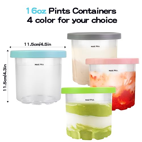 JDISANGI 4 Pack Ice Cream Pints and Lids Replacement for Ninja Creami containers, 16oz Cups Compatible with NC301 NC300 NC299AMZ Series Ice Cream Maker - Dishwasher Safe, Leak Proof Lids