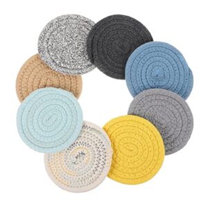 feltechelectr 8pcs cotton rope coaster braided placemats glass coasters for drinks desk mat for desktop cotton trivets diy woven coasters straw braided coasters teacup potholders bowl mats jute