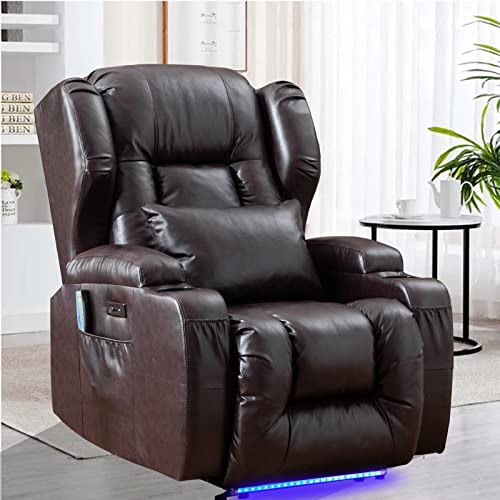 SAMERY Power Recliner Chair with Massage & Heating, Comfy Sleeper Chair Sofa Electric Recliners Home Theater Seat for Living Room with Cup Holders/USB Ports/LED Light/Lumbar Pillow/Remote Control