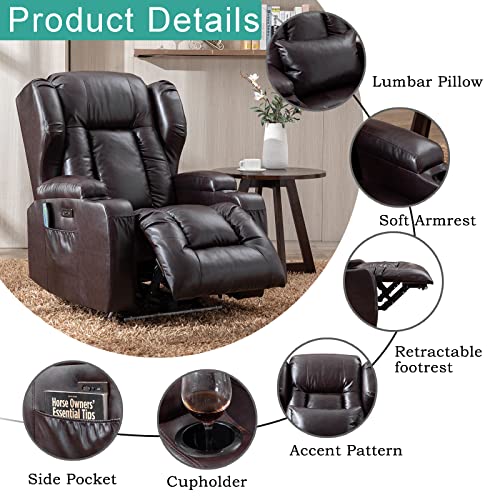 SAMERY Power Recliner Chair with Massage & Heating, Comfy Sleeper Chair Sofa Electric Recliners Home Theater Seat for Living Room with Cup Holders/USB Ports/LED Light/Lumbar Pillow/Remote Control