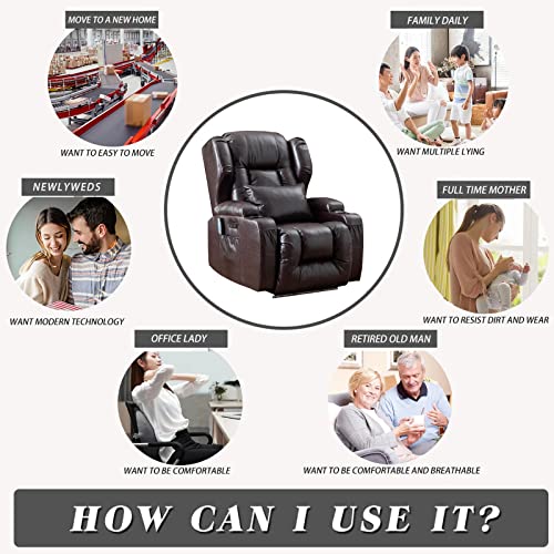 SAMERY Power Recliner Chair with Massage & Heating, Comfy Sleeper Chair Sofa Electric Recliners Home Theater Seat for Living Room with Cup Holders/USB Ports/LED Light/Lumbar Pillow/Remote Control