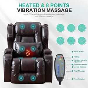 SAMERY Power Recliner Chair with Massage & Heating, Comfy Sleeper Chair Sofa Electric Recliners Home Theater Seat for Living Room with Cup Holders/USB Ports/LED Light/Lumbar Pillow/Remote Control