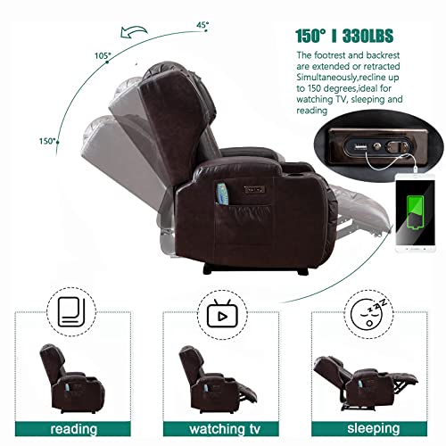 SAMERY Power Recliner Chair with Massage & Heating, Comfy Sleeper Chair Sofa Electric Recliners Home Theater Seat for Living Room with Cup Holders/USB Ports/LED Light/Lumbar Pillow/Remote Control