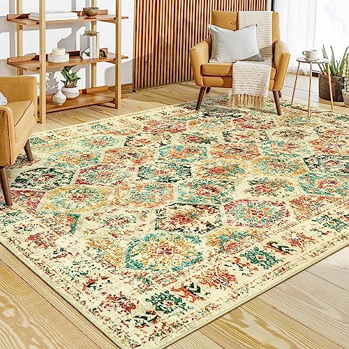 Lahome 6x9 Washable Area Rugs for Living Room, Large Bedroom Rug Soft Colorful Dining Room Mat, Transitional Printed Indoor Non Slip Accent Carpet for Nursery Office Coffee Table Home Office